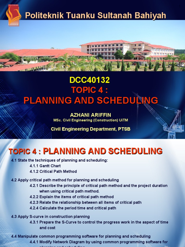 DCC40132 Topic 4 Planning Scheduling | PDF | Projects | Project Management