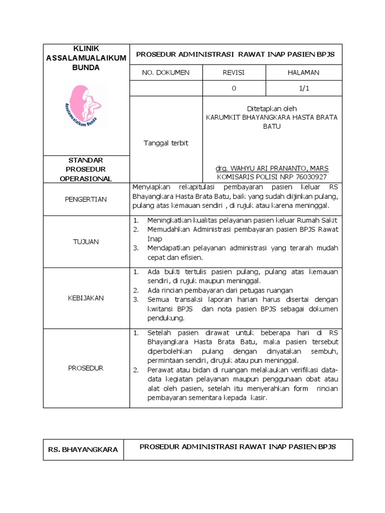 Sop Admin Rawat Inap BPJS | PDF | Pengelolaan Keuangan & Uang | Kesehatan Holistik