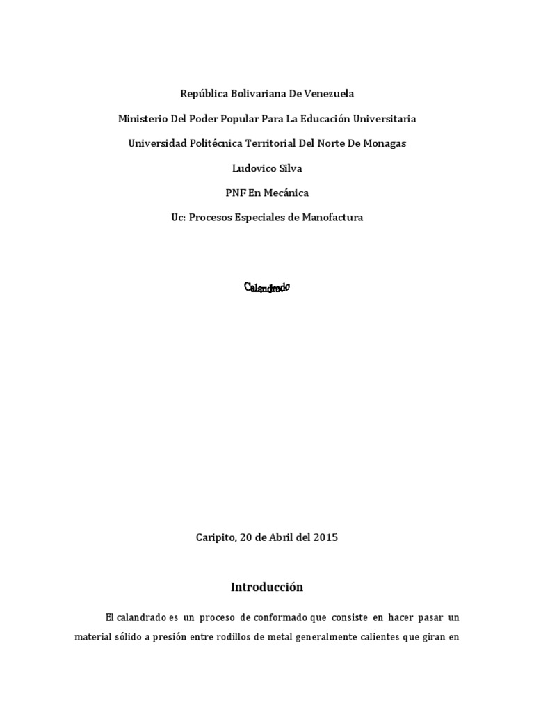 Trabajo de Calandrado | PDF | Papel | Polímeros