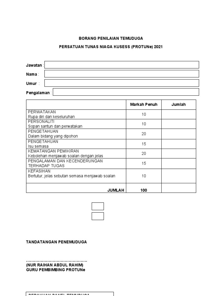 Borang Penilaian Temuduga | PDF