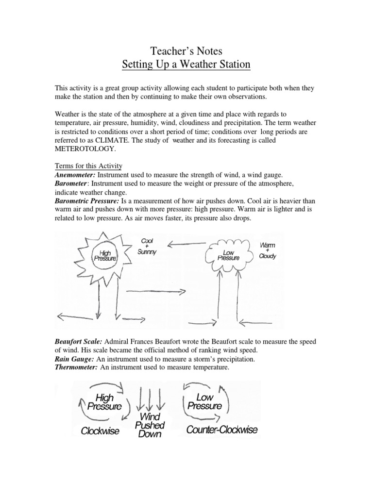 Teacher's Notes Setting Up A Weather Station | PDF | Wound | Wind Speed