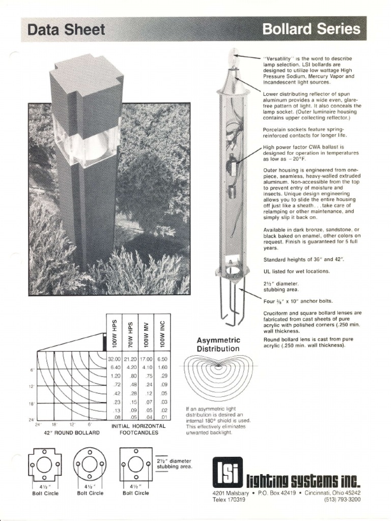 LSI Bollard Series Spec Sheet 11-84 | PDF | Components | Light