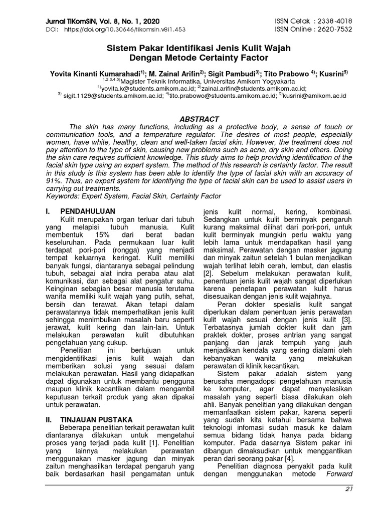 Sistem Pakar Identifikasi Jenis Kulit | PDF | Pengembangan Diri | Komputer
