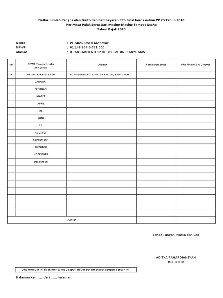 Contoh Rekap Penghasilan Bruto | PDF