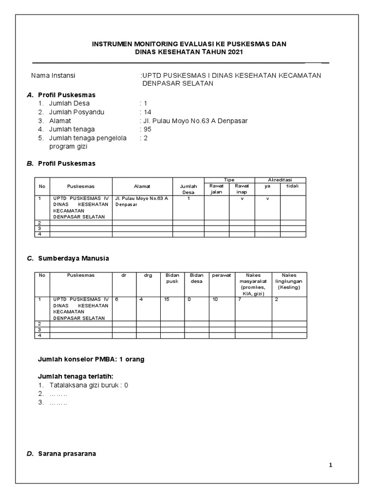 Instrumen Monev Gizi | PDF