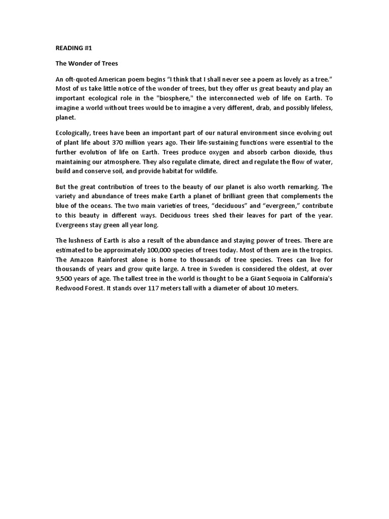 READING PART 1 The Wonder of Trees | PDF | Sequoia Sempervirens | Trees