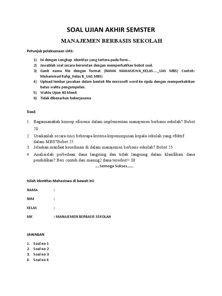 Soal Uas MBS Ganjilta 20 - 21 - Upload Sipda | PDF