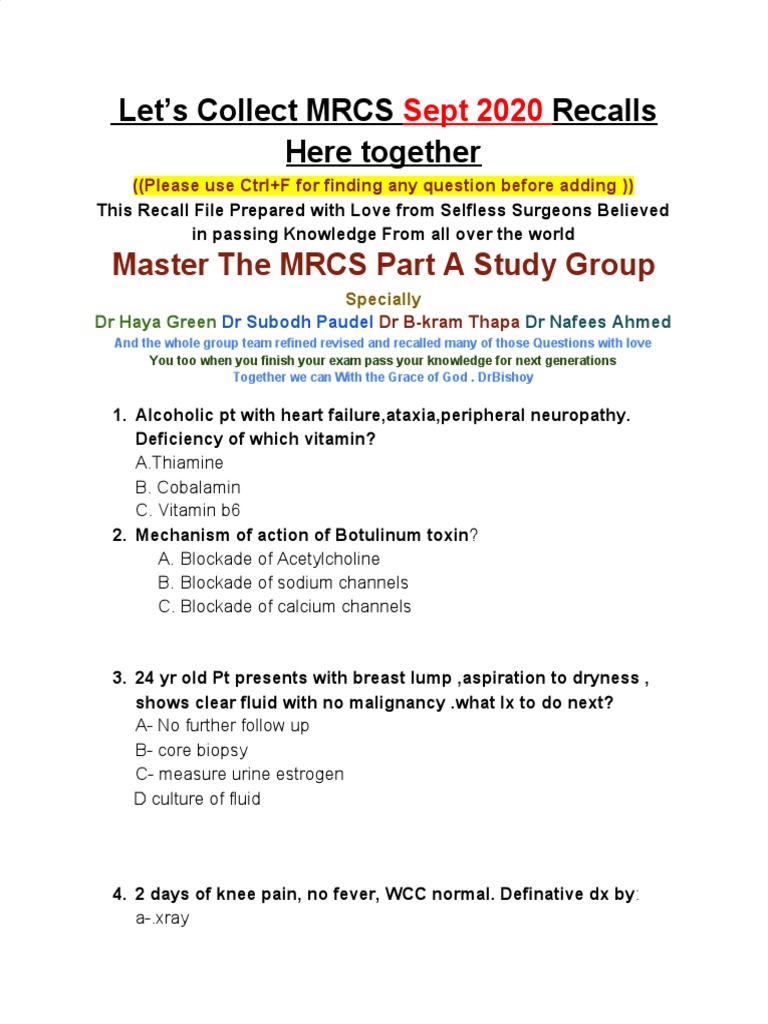 Sept 2020 MRCS Recalls | PDF | Heart | Blood Pressure
