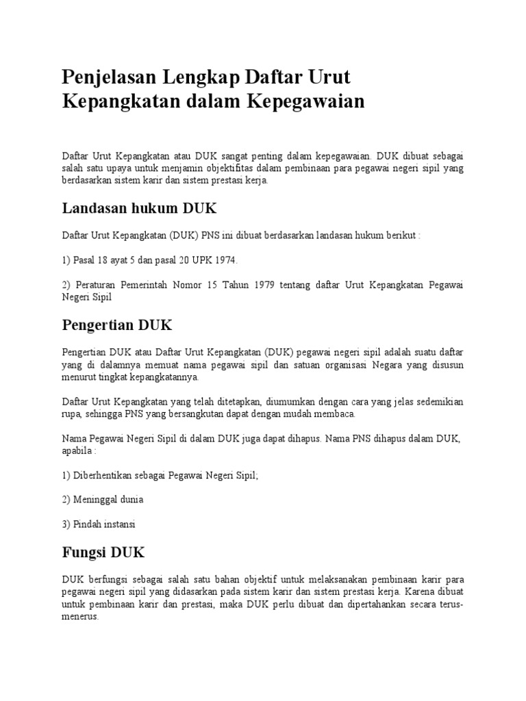 Pedoman Penyusunan DUK PNS | PDF