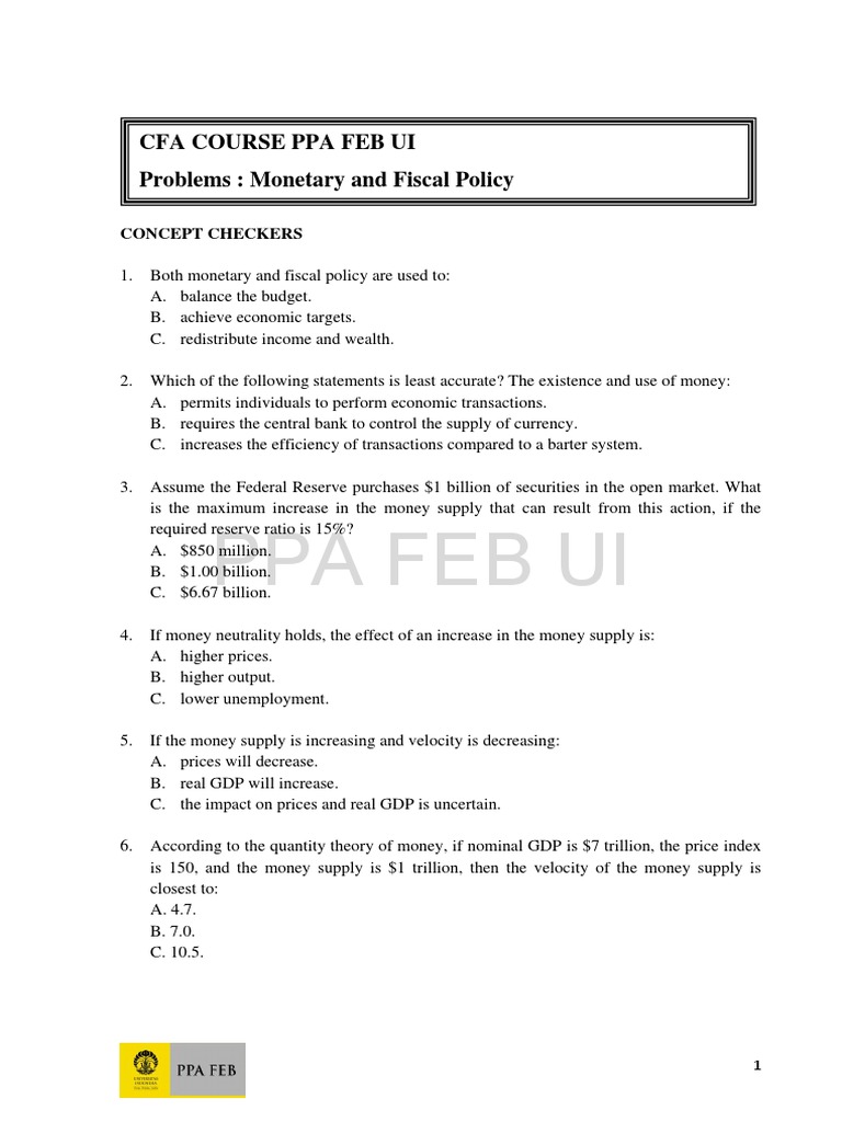 Monetary & Fiscal Policy Quiz | PDF | Monetary Policy | Money Supply
