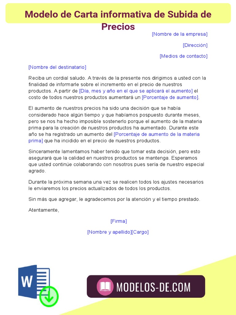Modelo de Carta Informativa de Subida de Precios | PDF