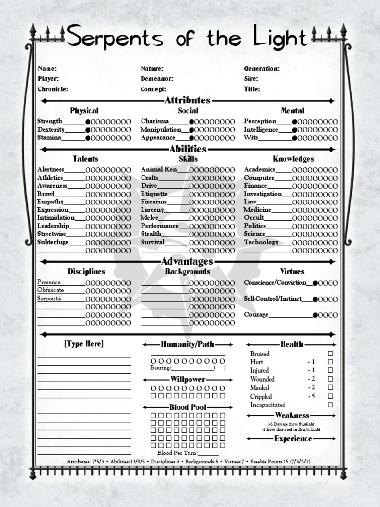 Serpents of The Light: Attributes | PDF | Role Playing Games | Leisure