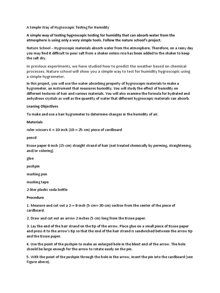 A Simple Way of Hygroscopic Testing For Humidity | PDF | Relative ...