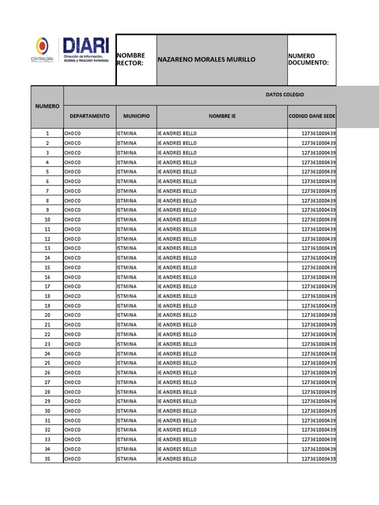 Matriz Pae Ie Andres Bello - Ok | PDF