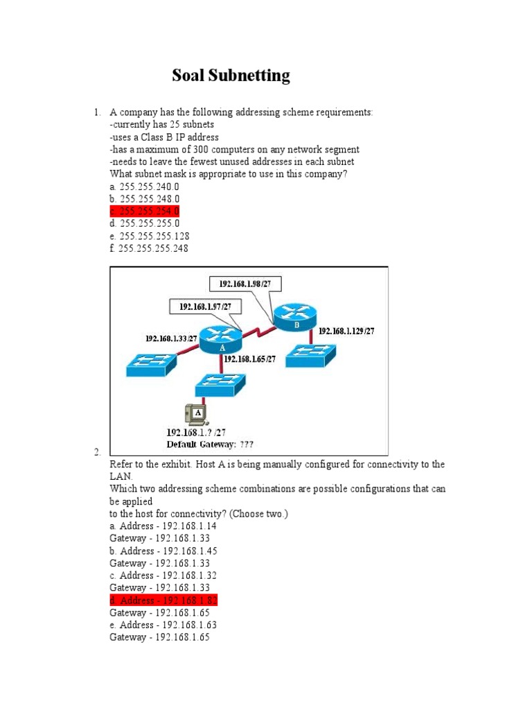 Jawaban Soal Subnetting | PDF | Computer Network | Ip Address