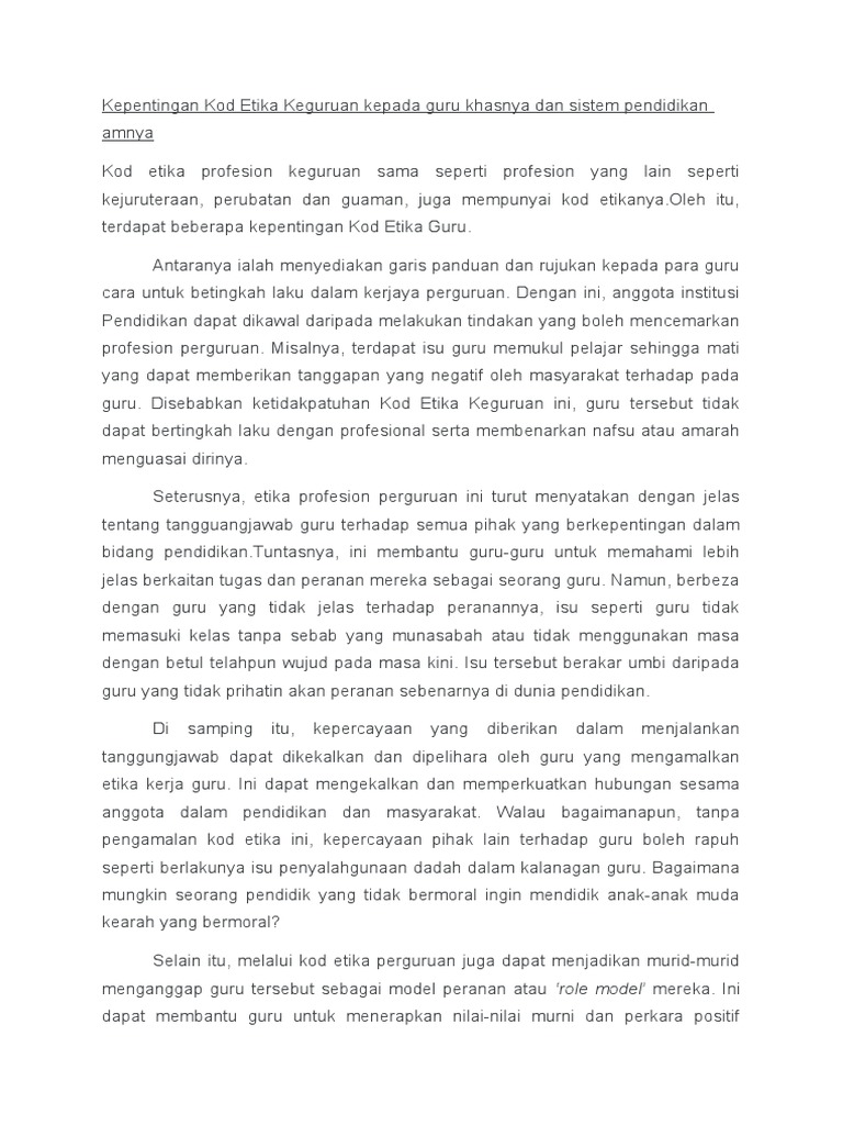 (GPP1063) Kepentingan Kod Etika Keguruan | PDF