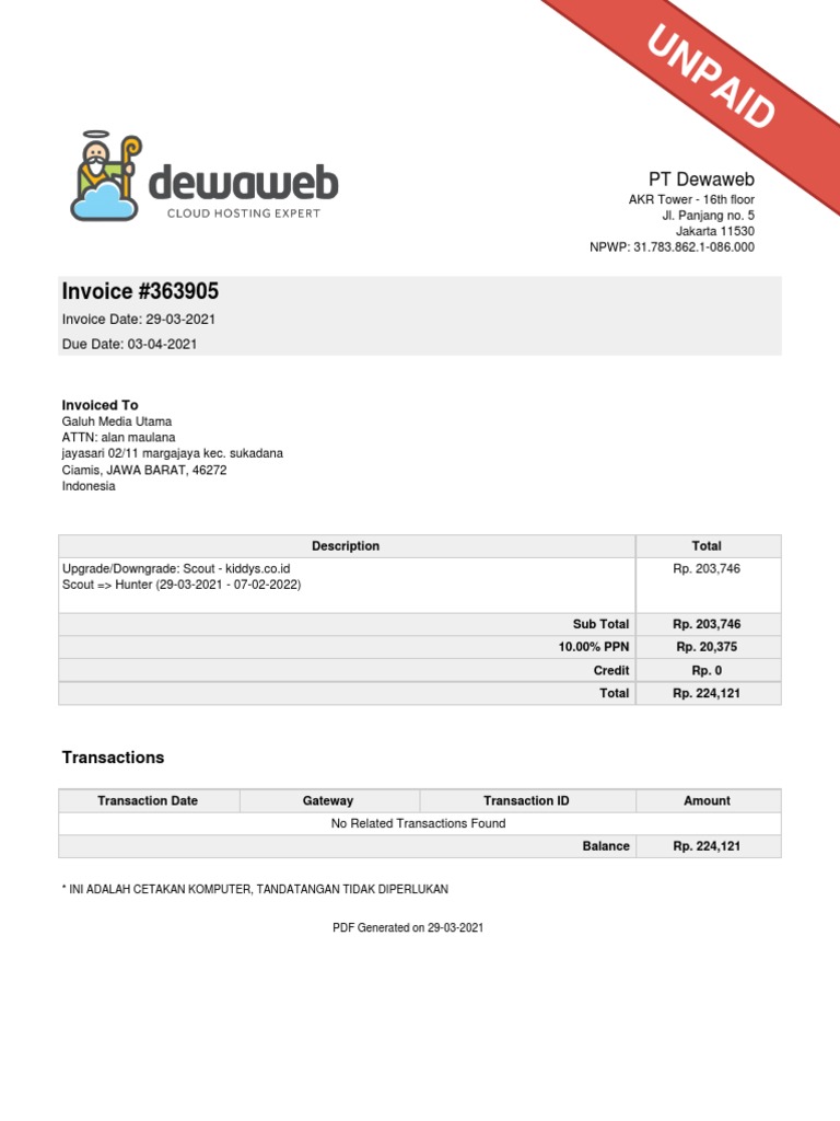 Contoh Invoice Pembelian Barang | PDF