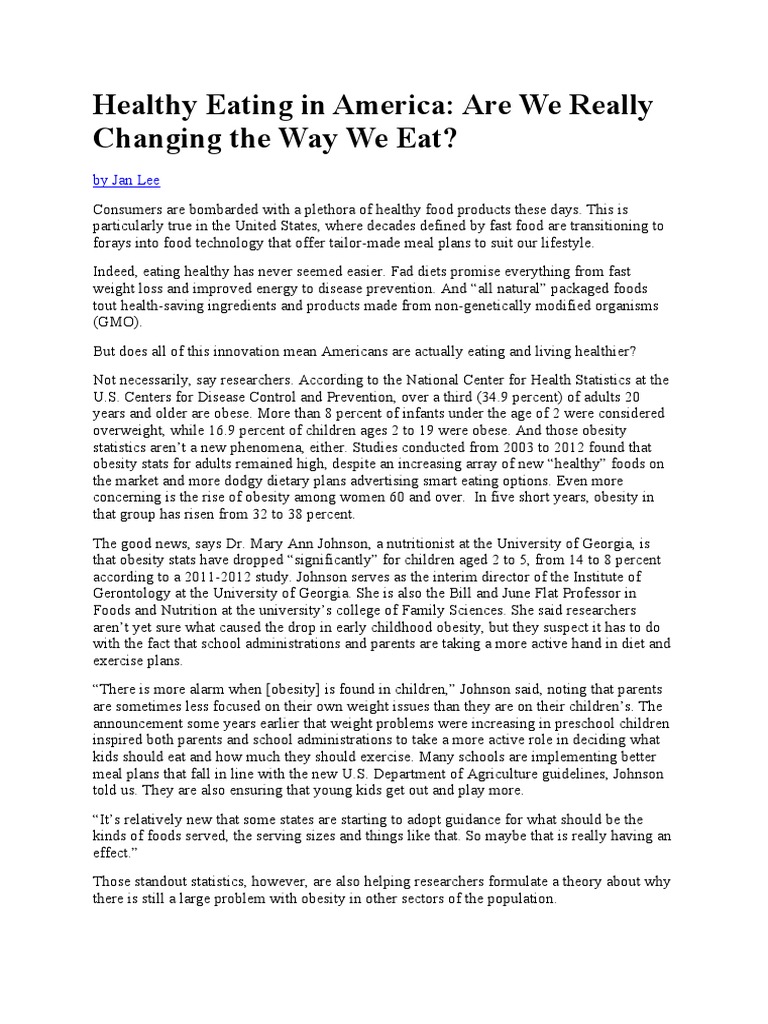 Reading Text 3 - Healthy Eating in America | PDF | Diet (Nutrition ...