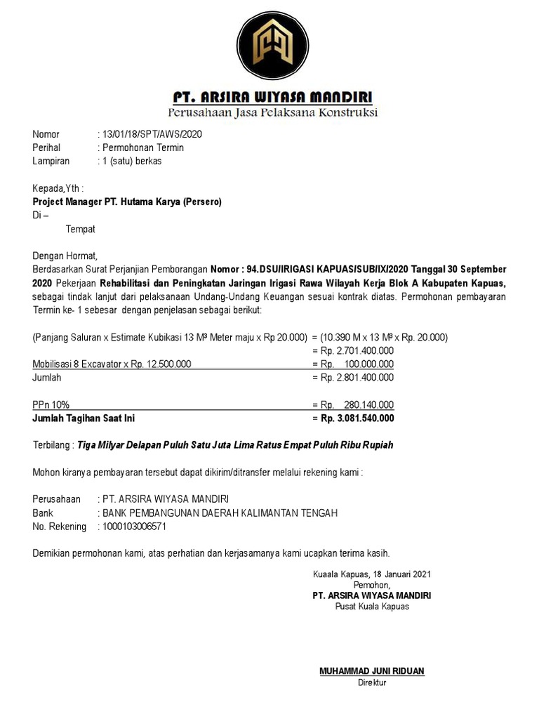 Surat Permohonan Termin | PDF