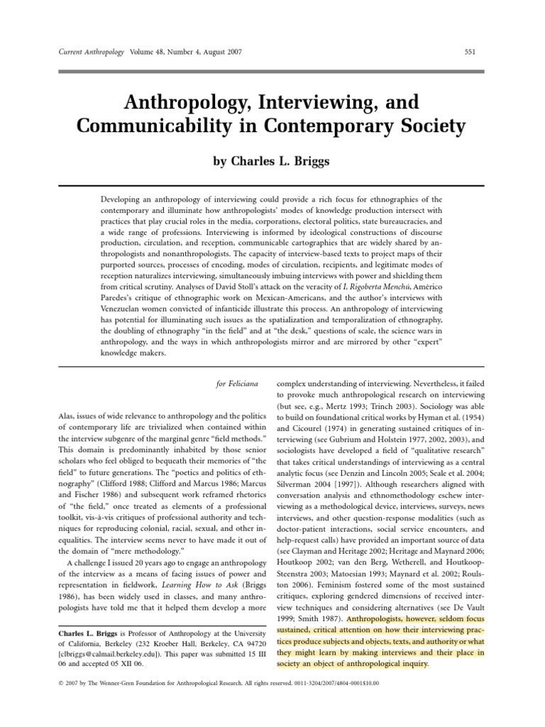 Briggs Interview Communicability | PDF | Anthropology | Ethnography