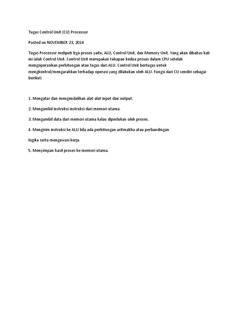 Tugas dan Fungsi Control Unit CPU | PDF