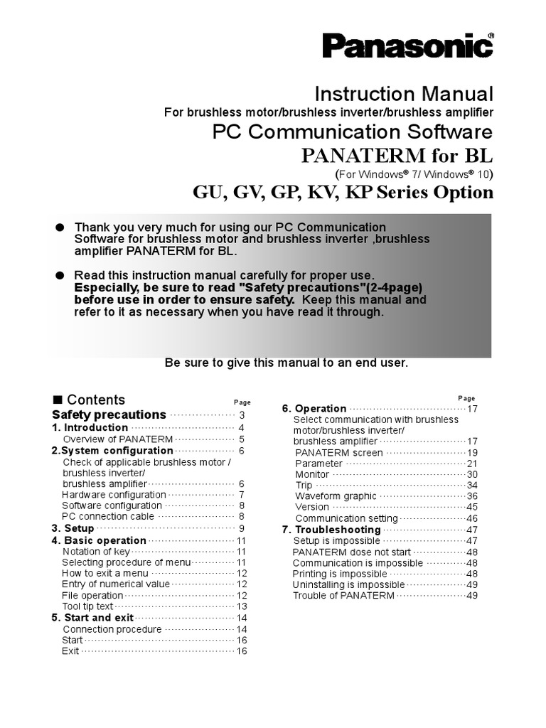 Instruction Manual PC Communication Software: Panaterm For BL | Download Free PDF | Window ...