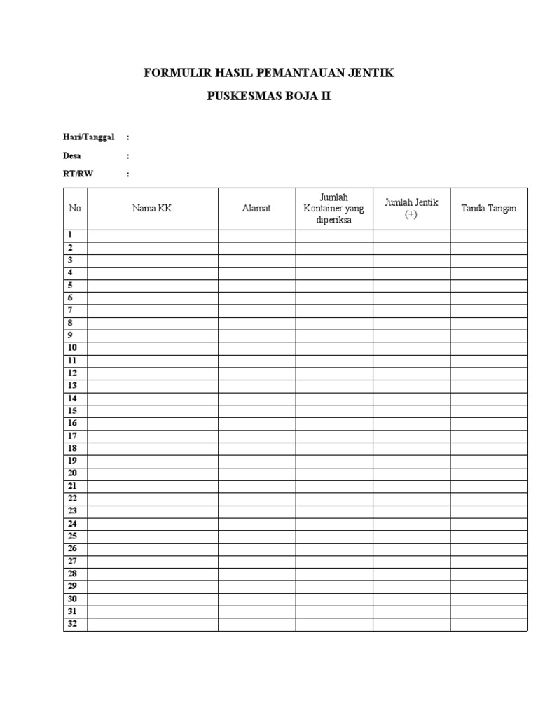 Formulir Hasil Pemantauan Jentik | PDF