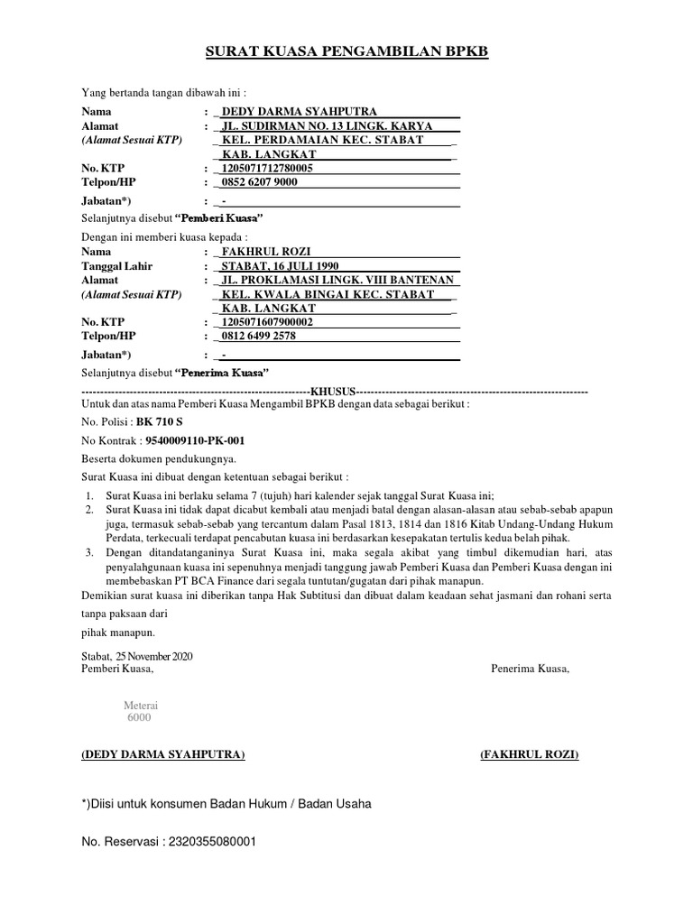 Surat Kuasa BCA | PDF