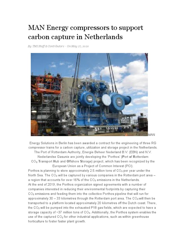 MAN Energy Compressors To Support Carbon Capture in Netherlands | PDF ...