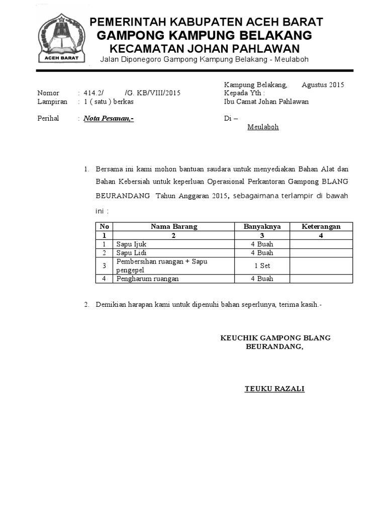 Nota Pesanan Atk | PDF