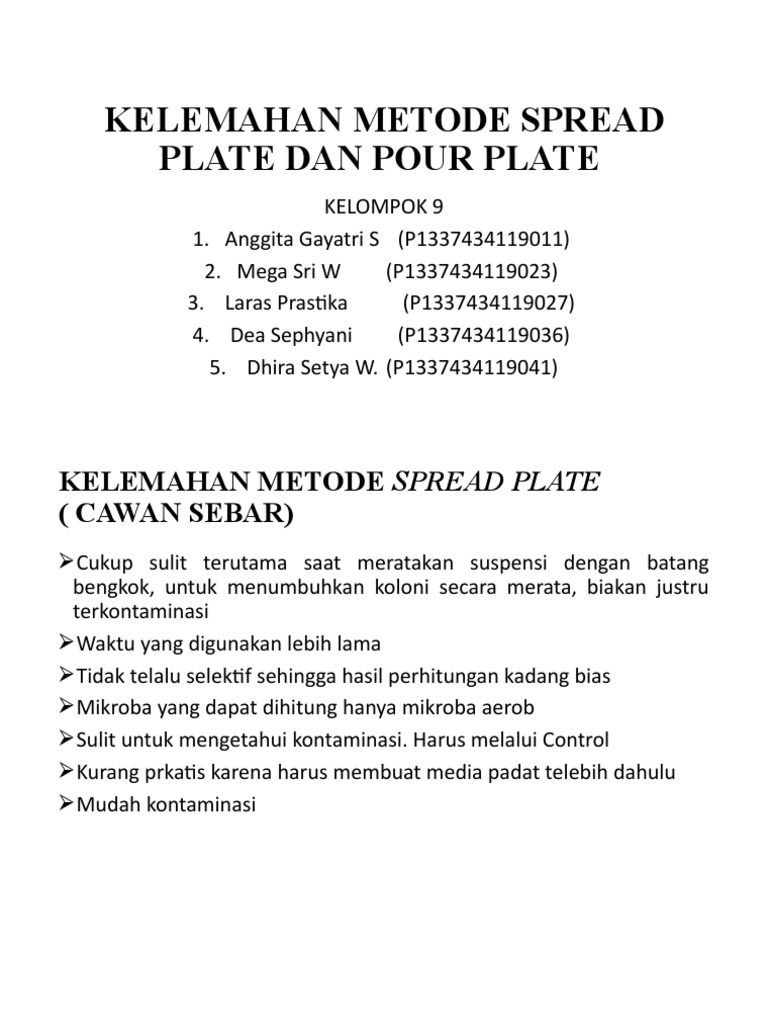 Kel 9 - Kelemahan Metode Spread Plate Dan Pour Plate1 | PDF