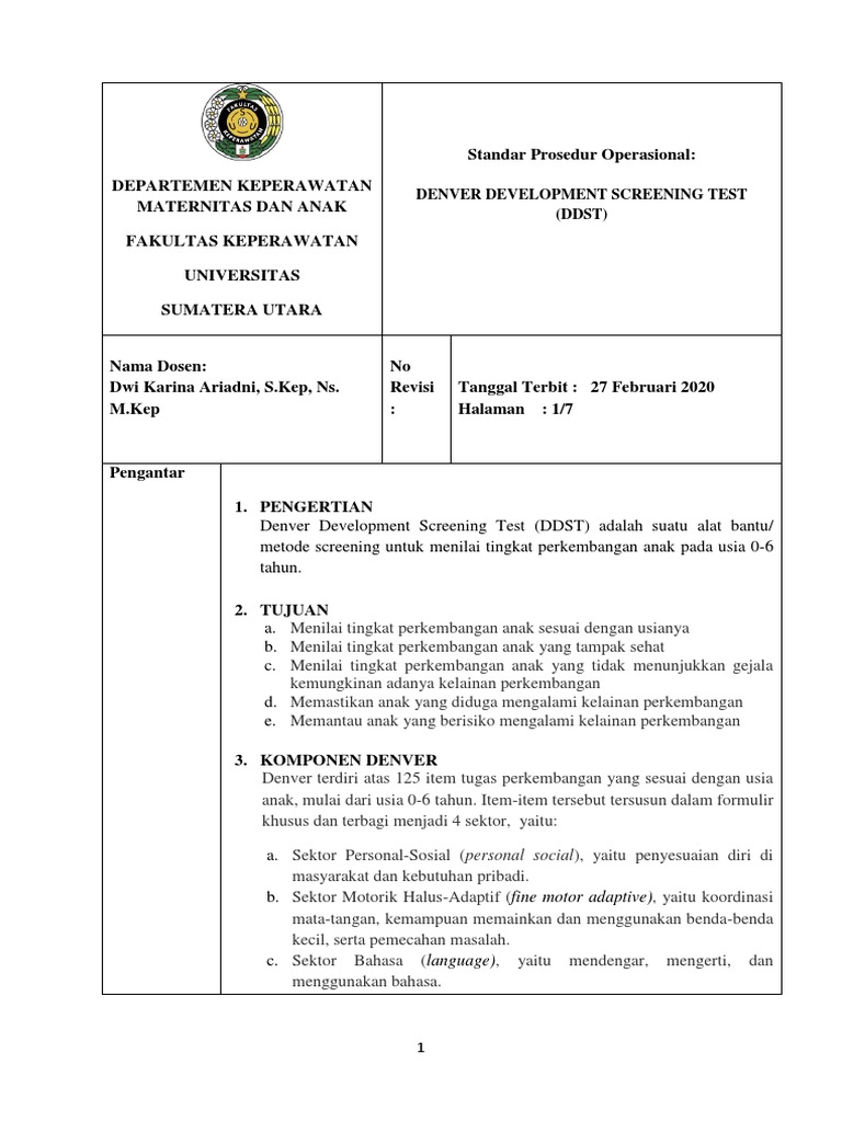 Denver Development Screening Test (DDST) | PDF