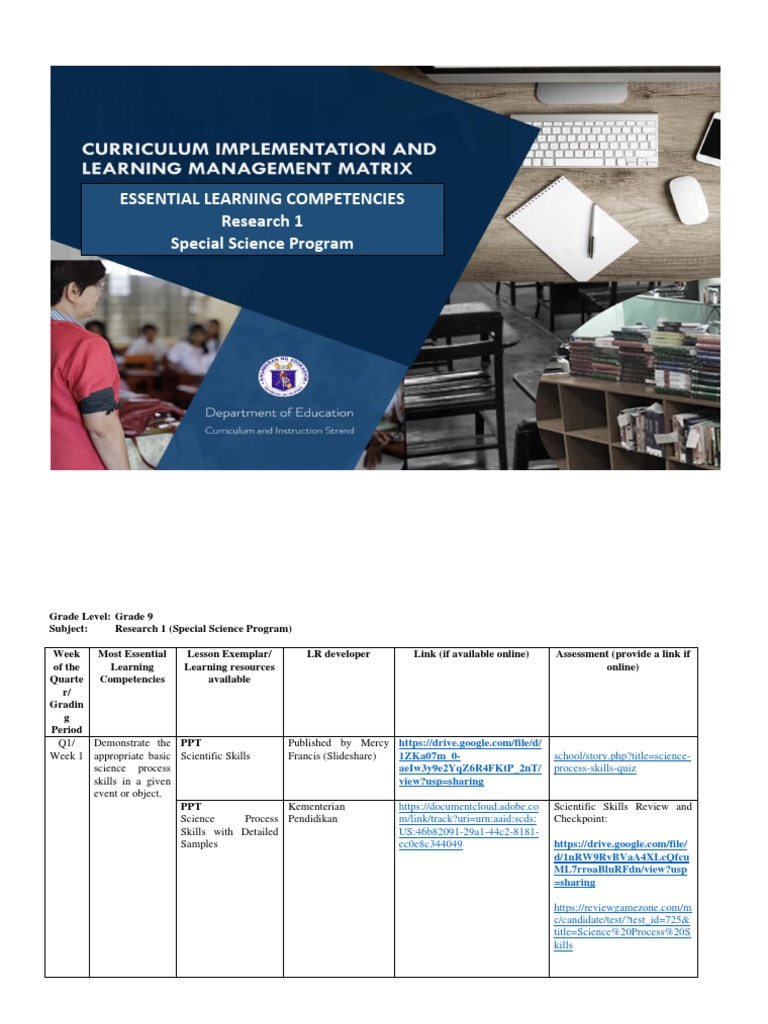 Essential Learning Competencies Research 1 Special Science Program ...