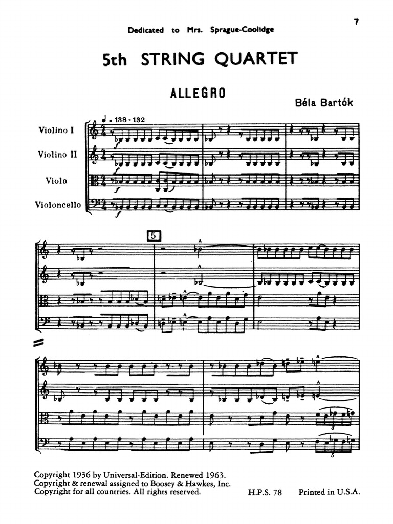 Bartók - String Quartet No. 5 (Score) | PDF