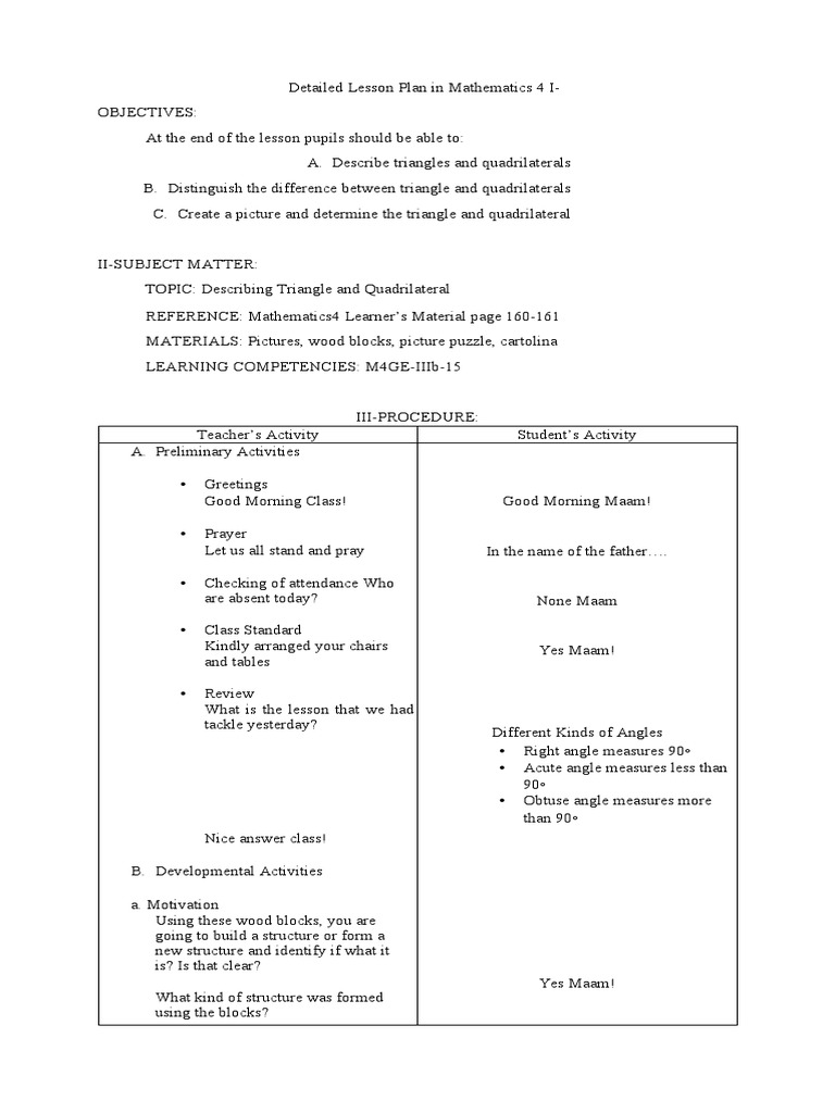 DARYLENE QUEEN G. SERRANO BEED-4A Lesson Plan | PDF | Rectangle | Polytopes