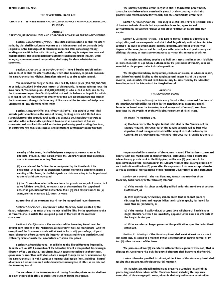 RA 7653 and RA 11211 | PDF | Receivership | Liquidation