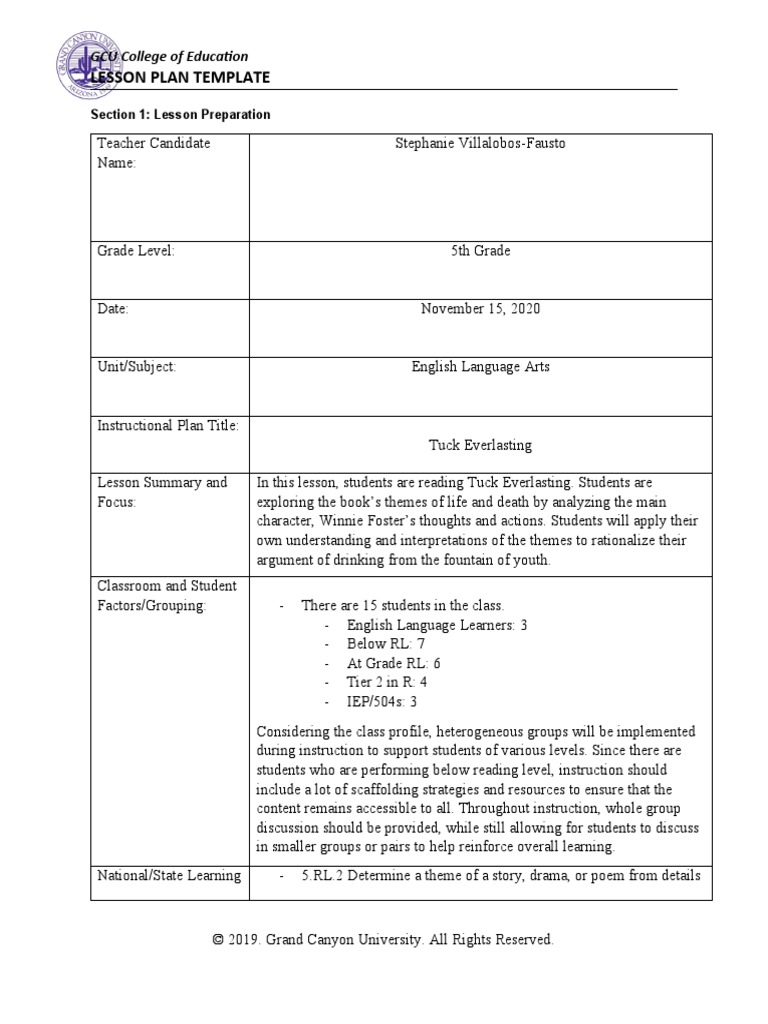 Lesson Plan Template: GCU College of Education | PDF | Lesson Plan ...