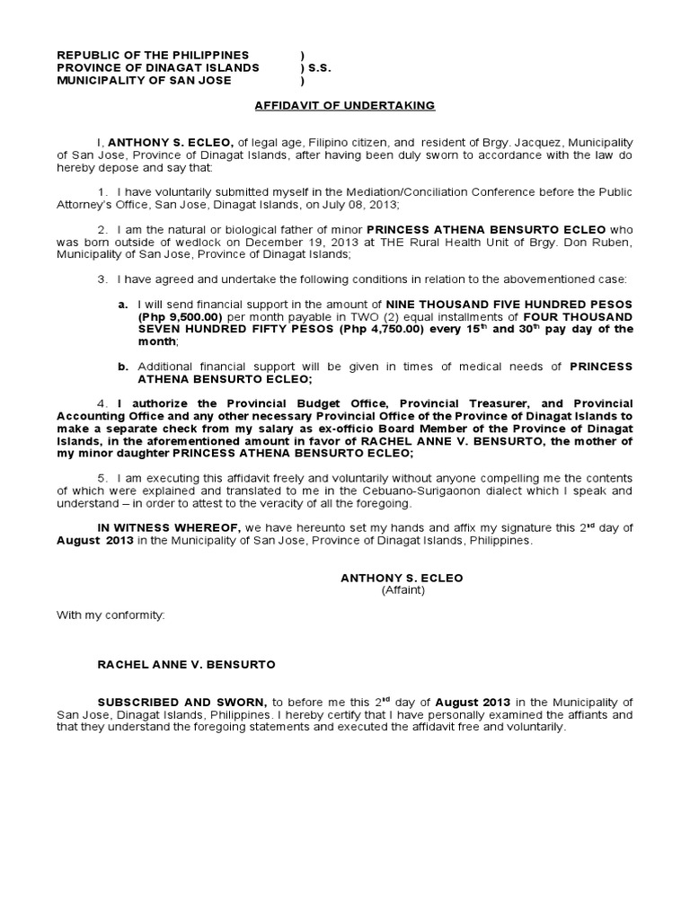 AFFIDAVIT OF UNDERTAKING - Anthony S. Ecleo | PDF | Affidavit | Public Law