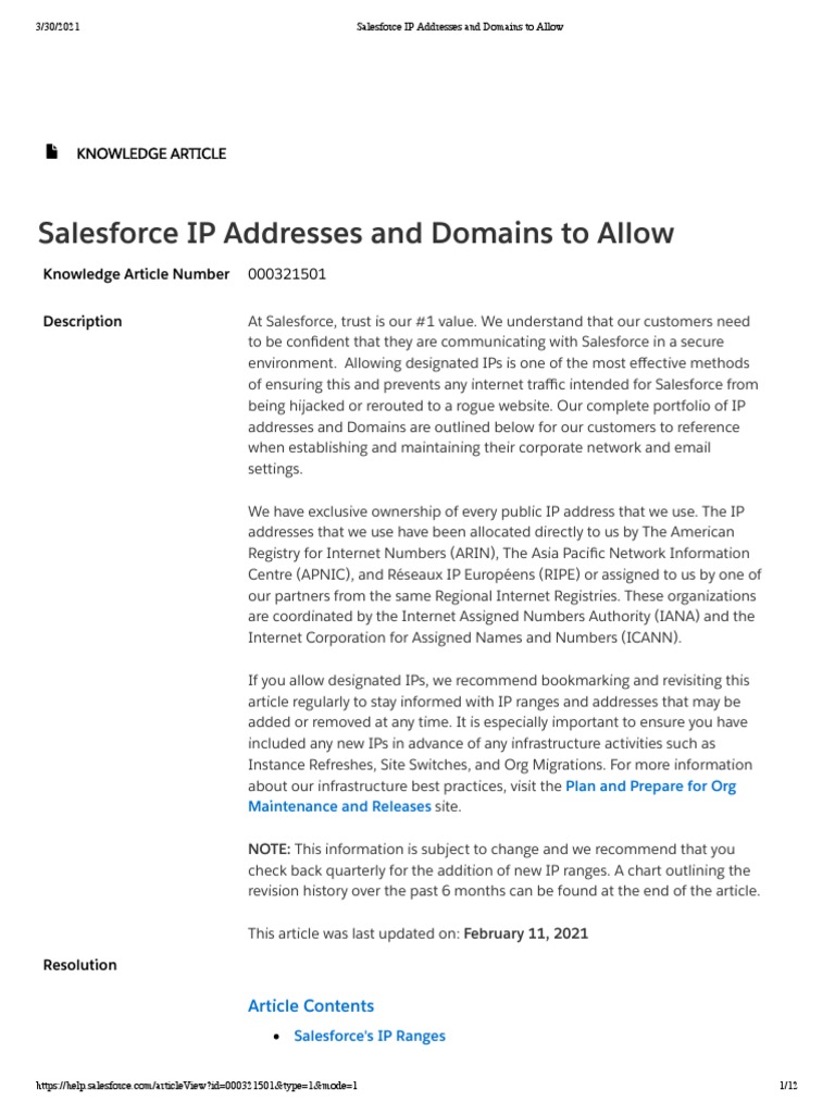 Salesforce IP Addresses and Domains To Allow | PDF | Ip Address ...