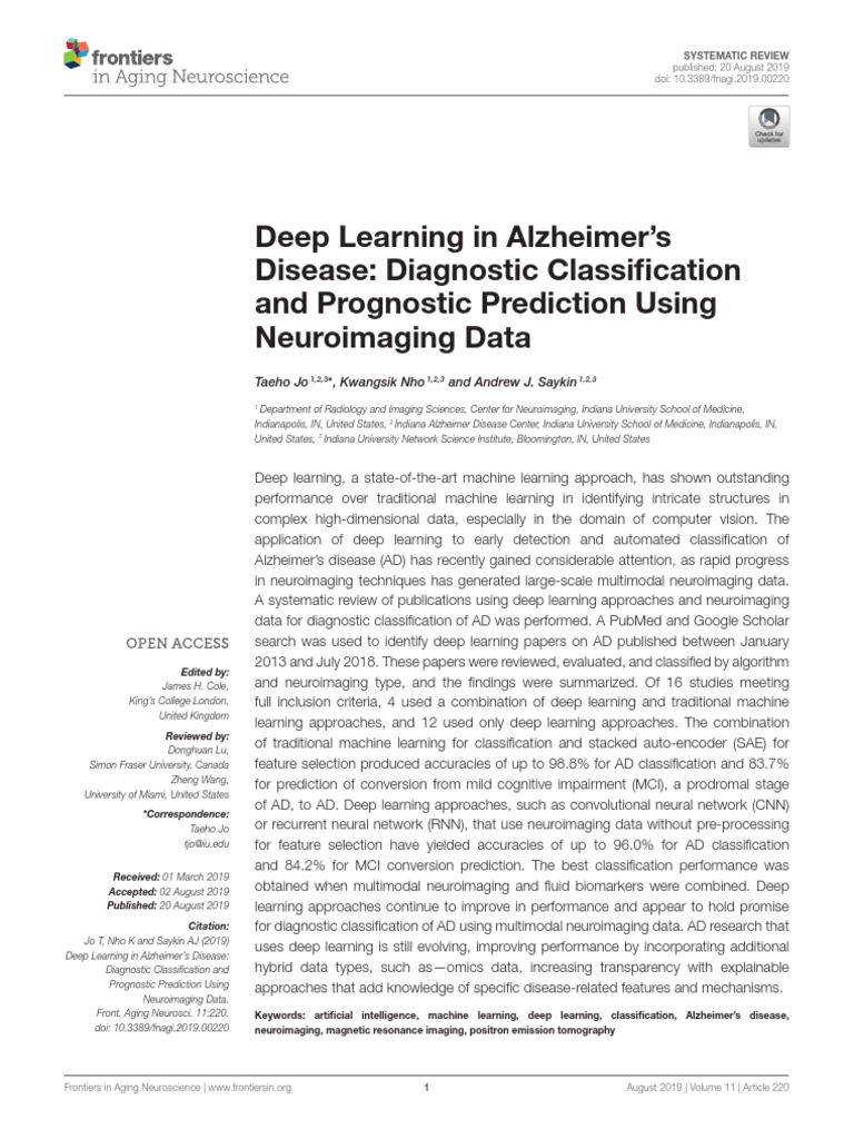 Deep Learning in Alzheimer's Disease: Diagnostic Classification and ...