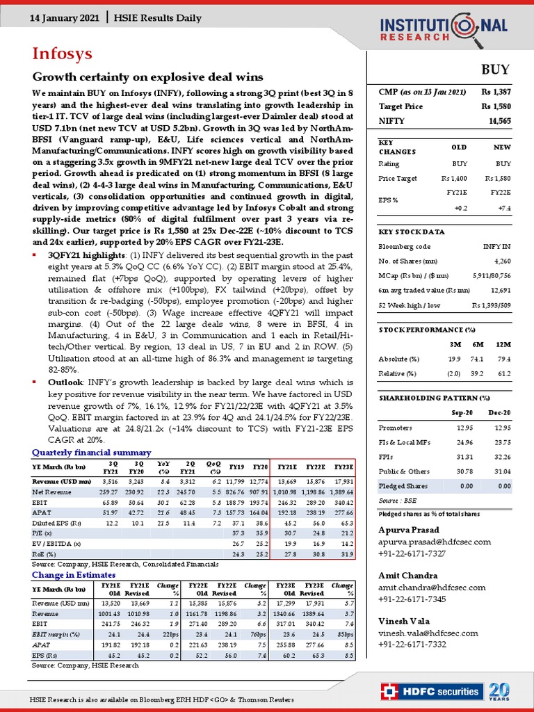Infosys: Growth Certainty On Explosive Deal Wins | PDF | Securities ...
