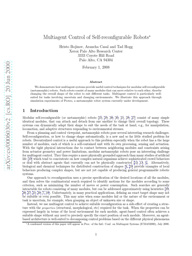 Multiagent Control of Self-Reconfigurable Robots | PDF | Robot | Robotics