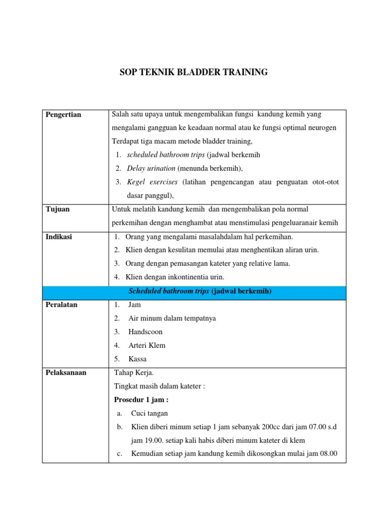 Sop Teknik Bladder Training | PDF