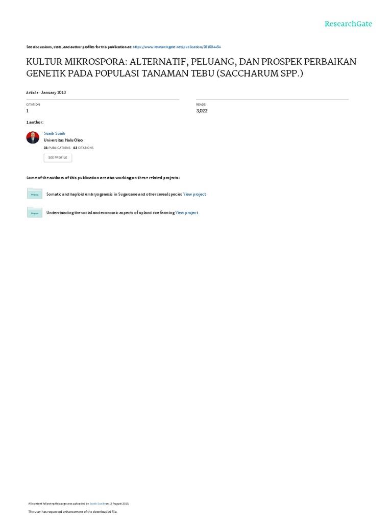 Kultur Mikrospora: Alternatif, Peluang, Dan Prospek Perbaikan Genetik Pada Populasi Tanaman Tebu ...