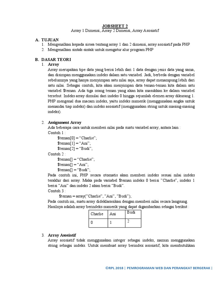 Jobsheet 2 - Array | PDF | Komputer | Teknologi & Rekayasa