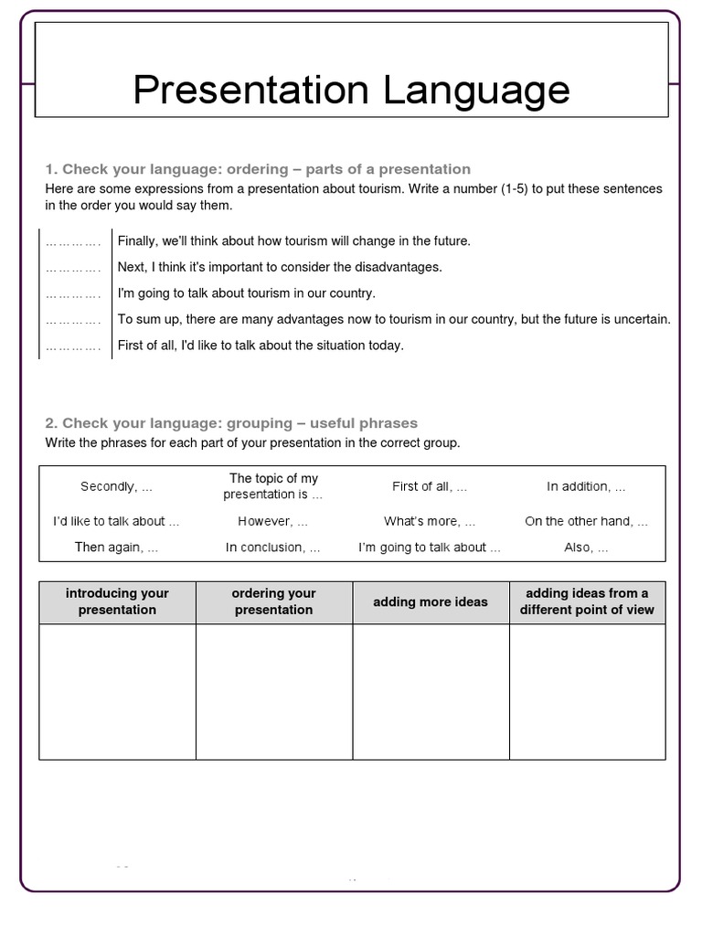 Presentation Language: Exam Speaking: Oral Presentation - Exercises | PDF