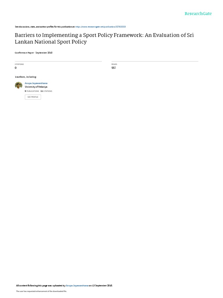 Barriersto Implementinga Sport Policy Framework | PDF | Policy | Sports