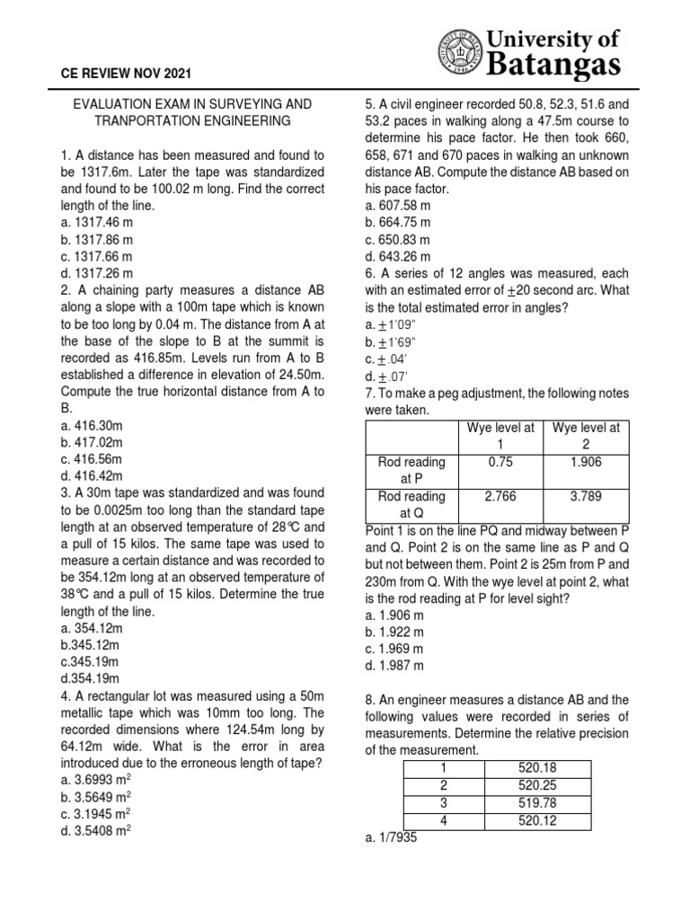 Evals in Surveying and Transpo Answer Sheet | PDF | Angle | Tangent