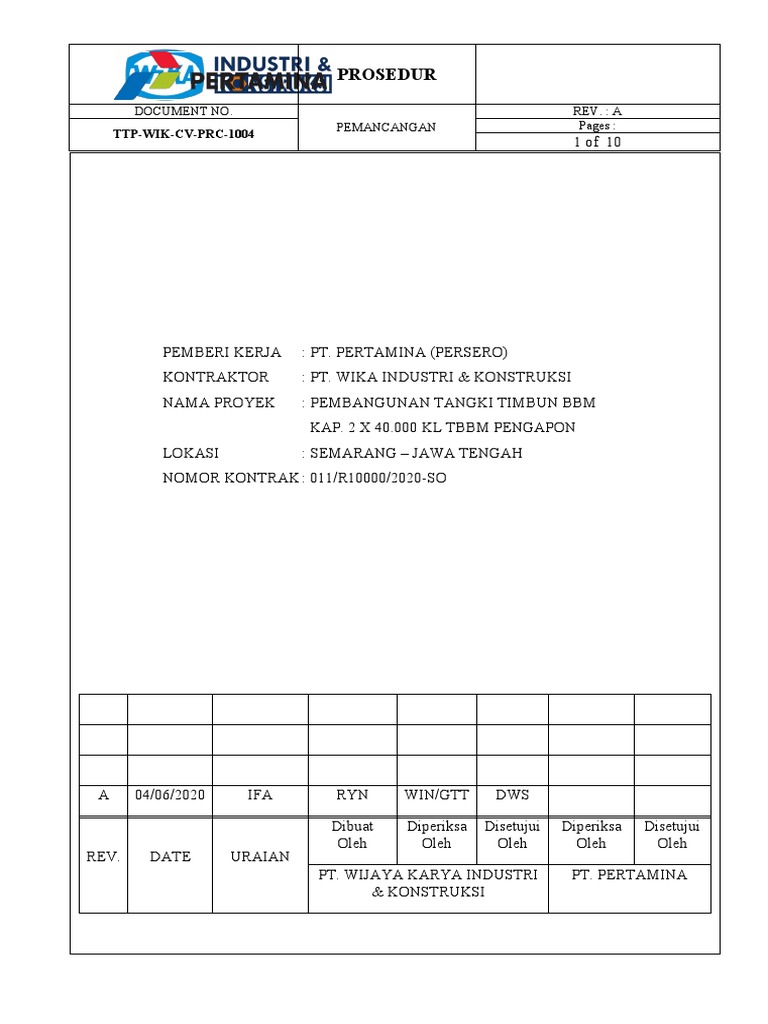 TTP-WIK-CV-PRC-1004 Prosedur Pekerjaan Pemancangan Rev As | PDF