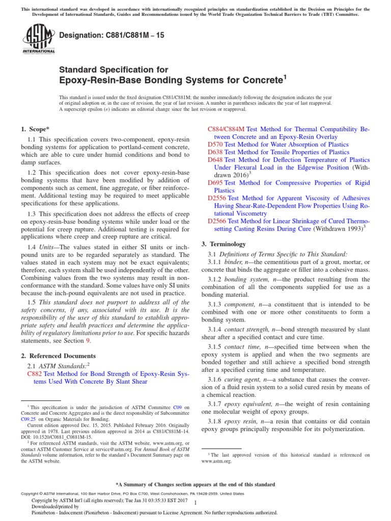 C881-15 Epoxy-Resin-Base Bonding Systems For Concrete | PDF | Epoxy ...
